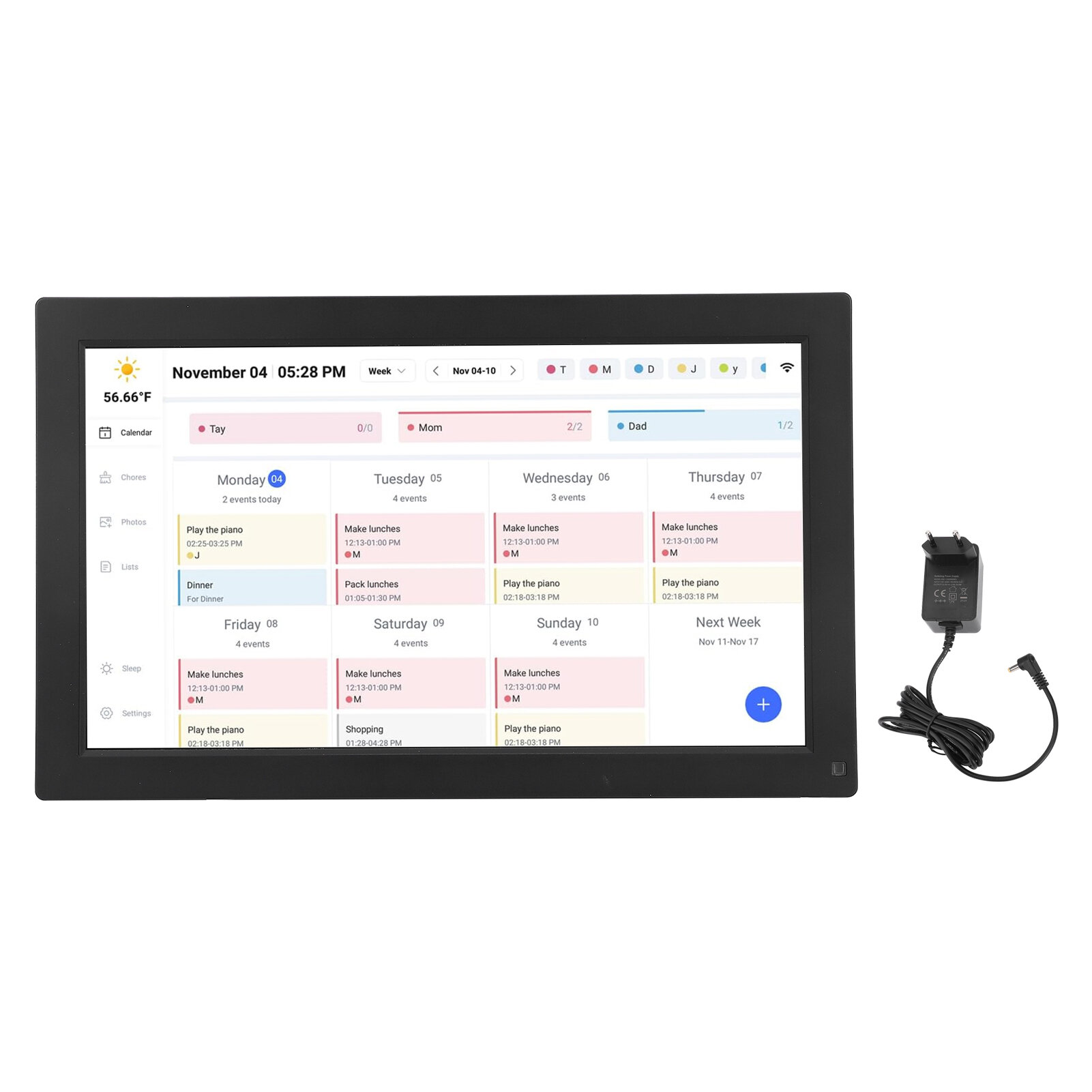 Цифровой календарь с интерактивным сенсорным экраном 15,6 дюймов, настольное крепление, управление через приложение, семейный планировщик с графиком выполнения домашних обязанностей, 32 ГБ памяти, вилка европейского стандарта.
