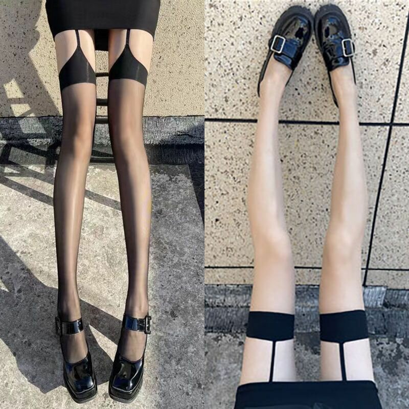 Сексуальные чулки с подвязками, цветные блоки, красный край, шелковые чулки для женщин, длинные трубки, ультратонкие, горячие девушки, черные шелковые чулки в стиле чистого желания