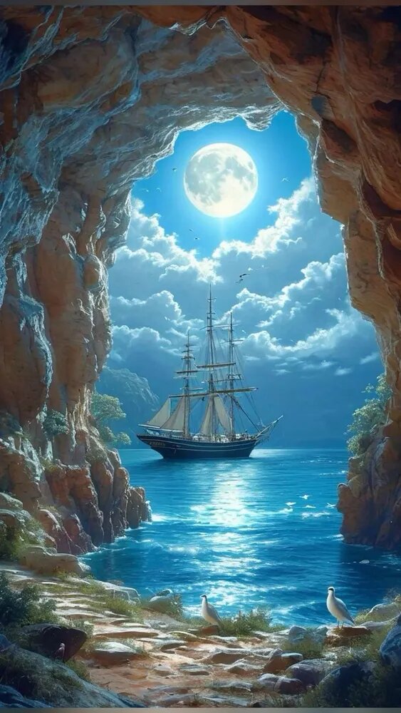 Алмазная Мозаика "Корабль Под Парусами На Волнах" 40x50 См Алмазная Вышивка / Картина Стразами Подарков / Украшения