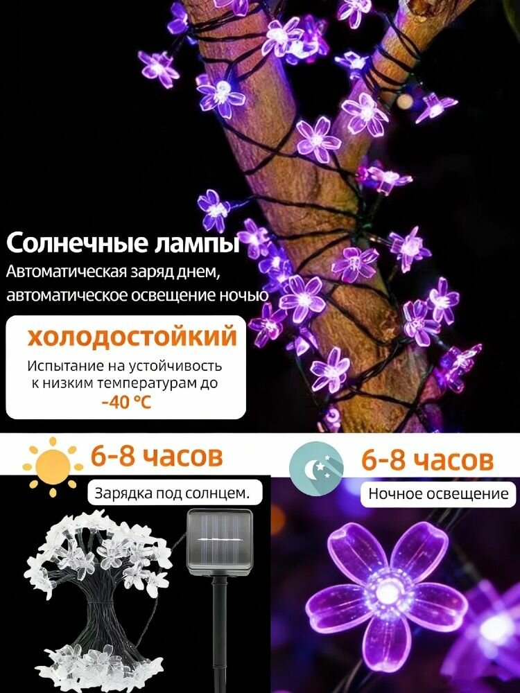Электрогирлянда уличная Нить Светодиодная 100 ламп, 12 м, питание Солнечная батарея, 1 шт