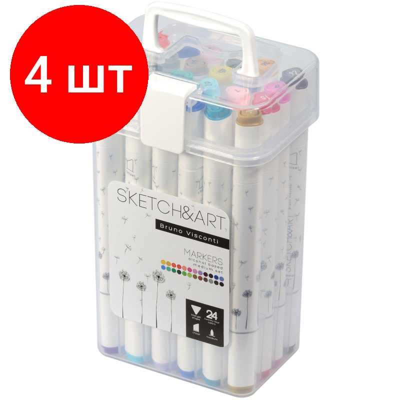 Комплект 4 упаковок, Набор маркеров двус. СКЕТЧ-МАРКЕРЫSKETCH&ARTСРЕДНИЙ,24 ЦВ. Плас. ПЕН,22-0077