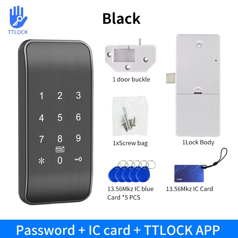 Умный замок ТТLOCK EM167-PW-ТТ, черный, для ящиков, с отпечатком пальца и картой