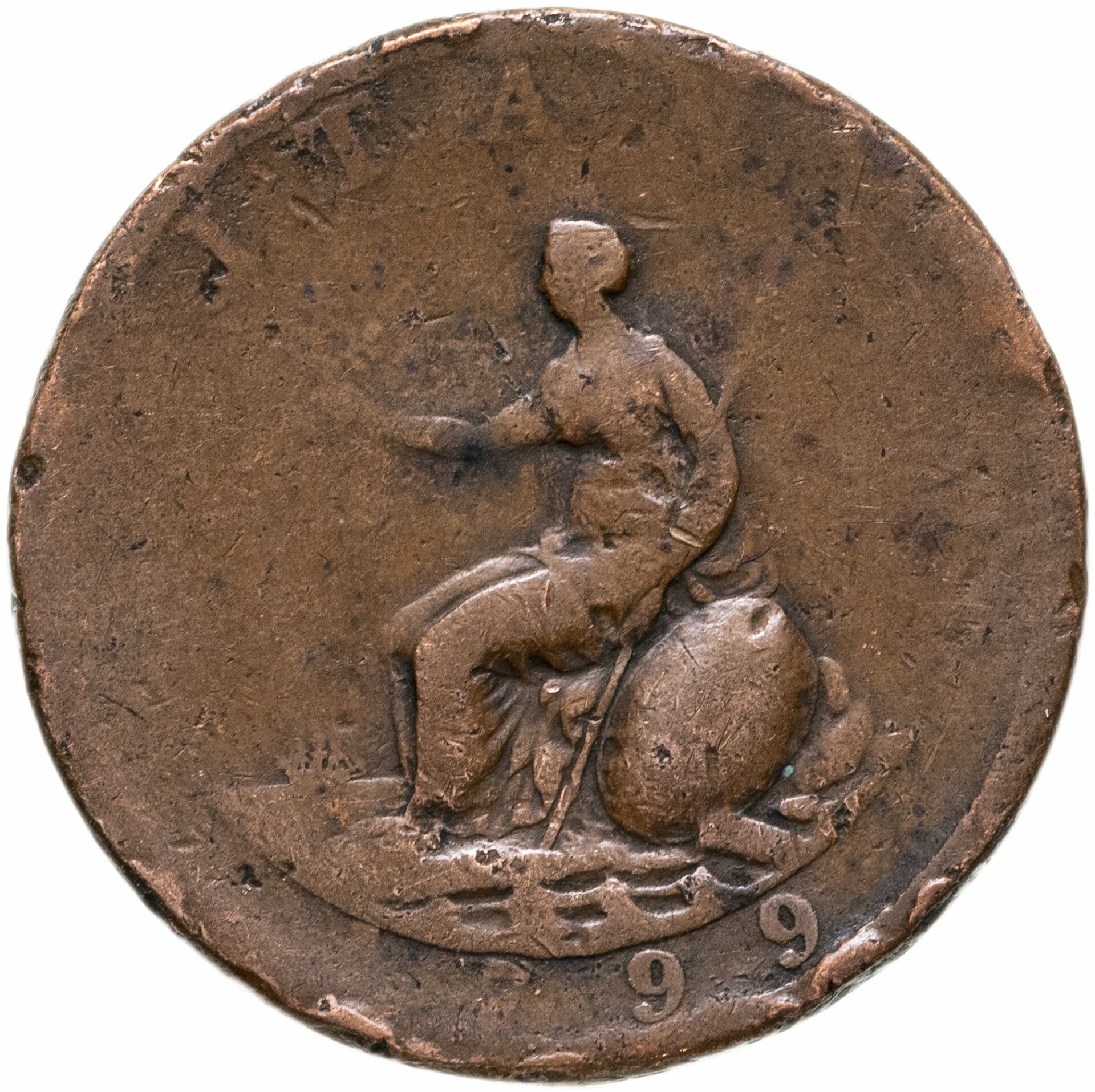 Великобритания 1/2 пенни penny 1799, Медь, в сохранности G