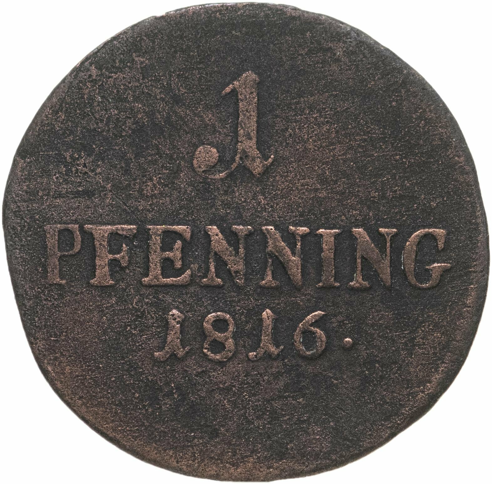 Германия, Бавария 1 пфенниг 1816, Медь 166, в сохранности F