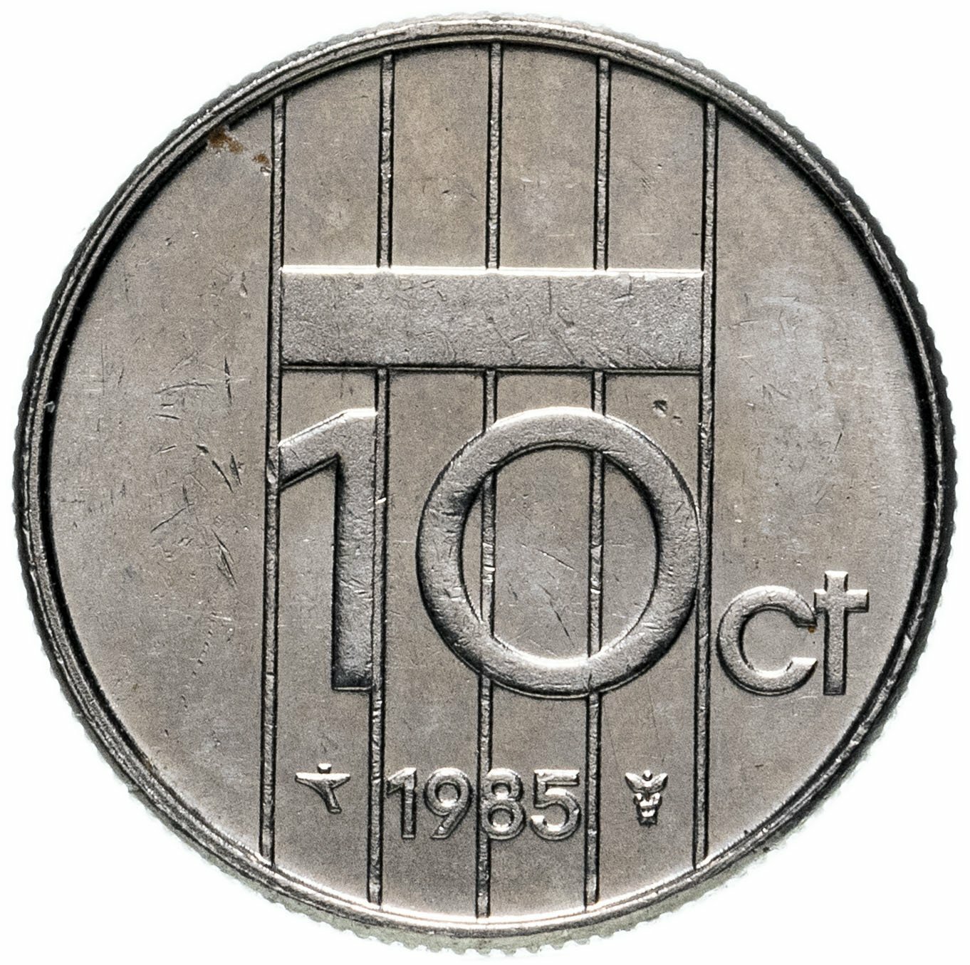 Нидерланды 10 центов cents 1982-2001, Никель, в сохранности VF-XF