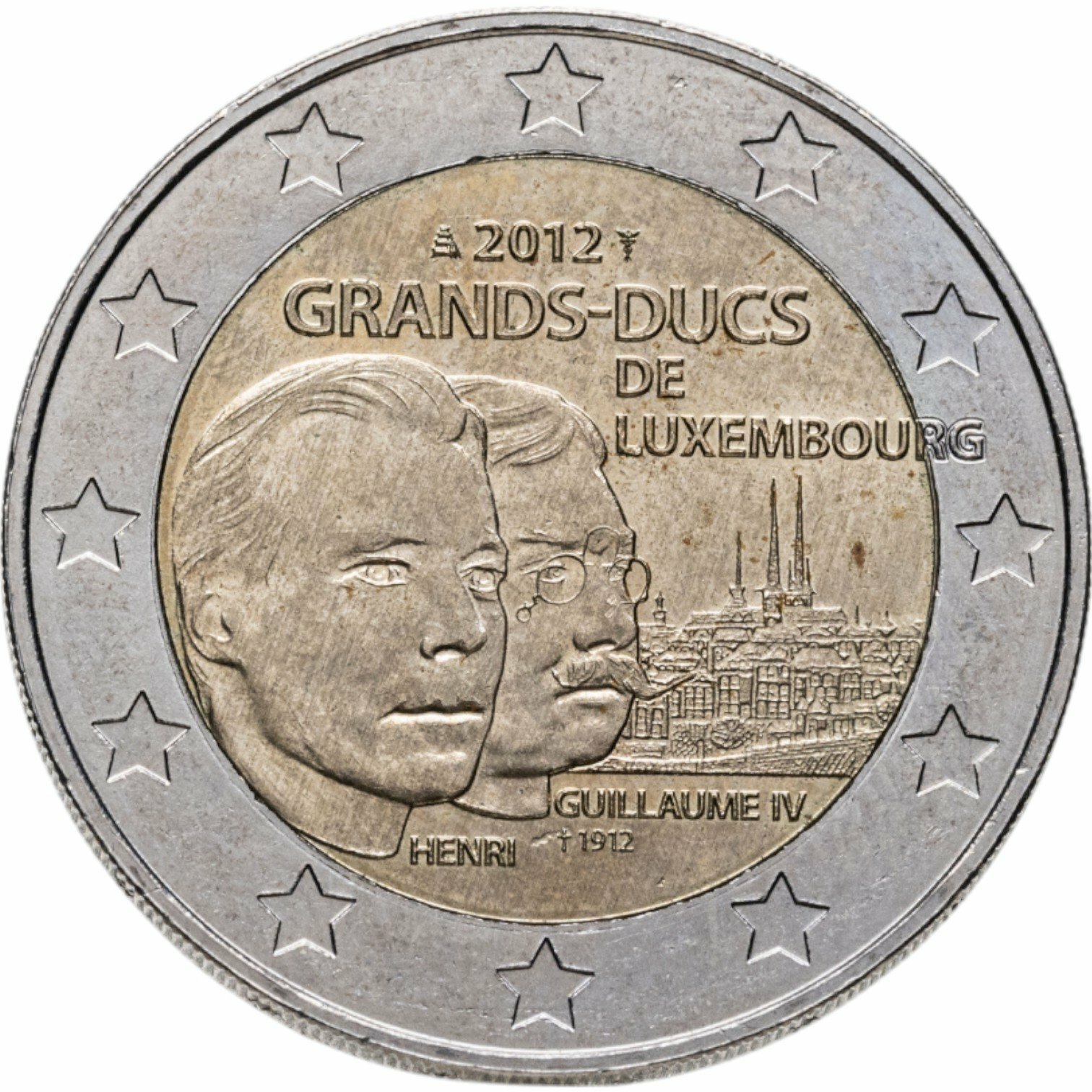 Люксембург 2 евро 2012 "100 лет со дня смерти Великого герцога Люксембургского Вильгельма IV", Биметалл, в сохранности UNC