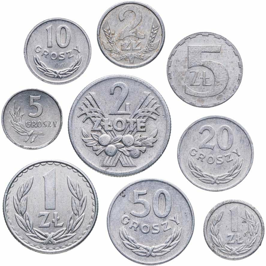 Польша набор из 9 монет 1957-1990 алюминий, Алюминий, в сохранности VF-XF