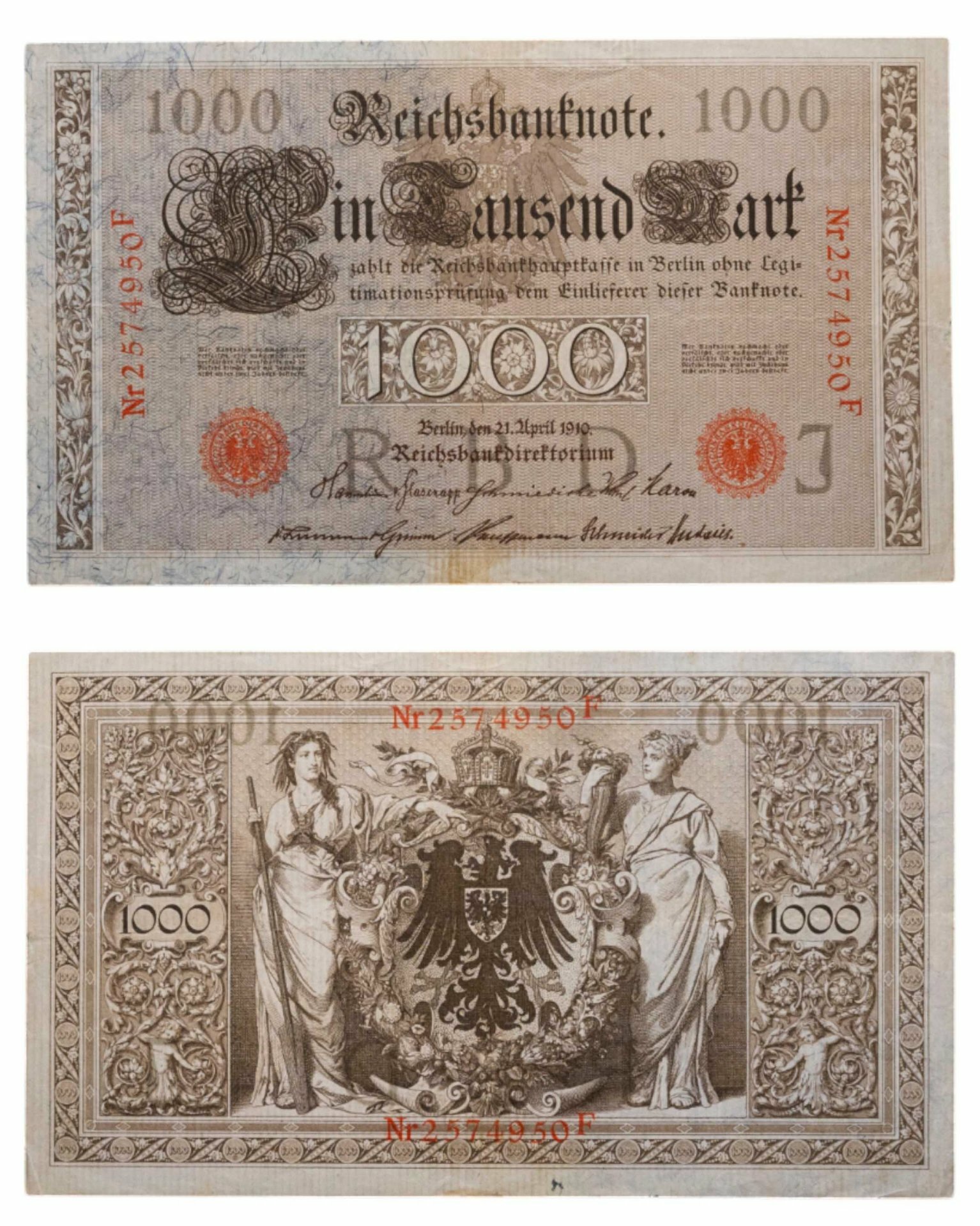 Германия 1000 марок 1910 красная печать