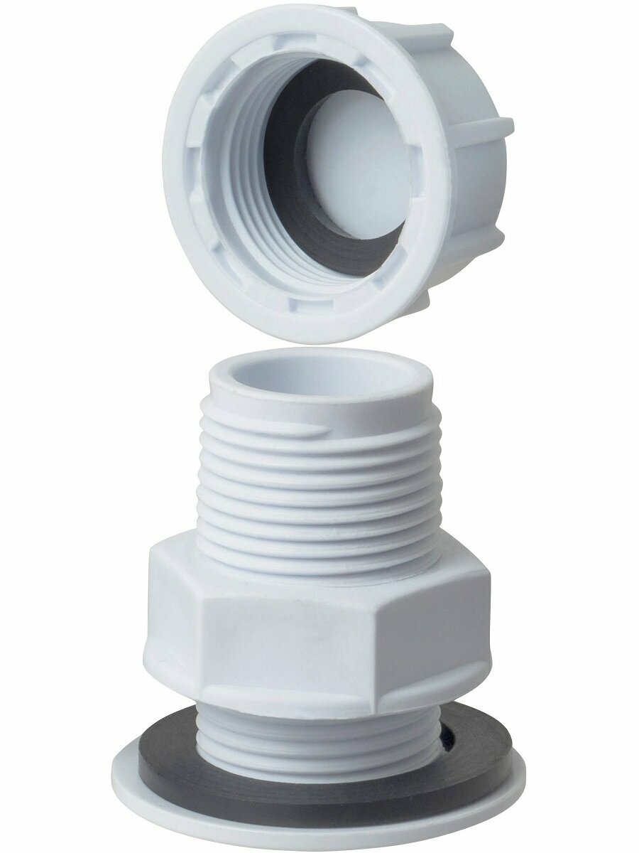 Штуцер (врезка) в бак (емкость) с заглушкой и прокладкой 3/4", пластик