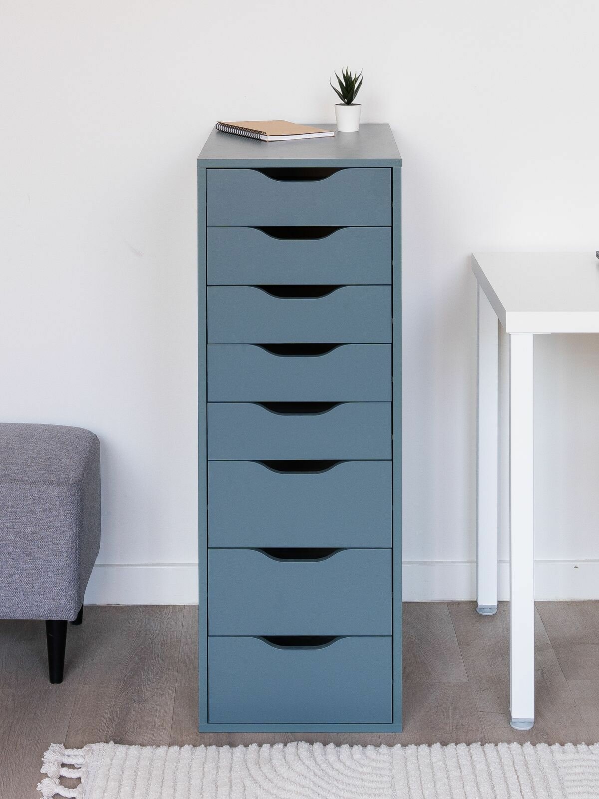 Комод Ингар, 8 ящиков, 36x102x53 см, серо-бирюзовый, ГУД лакк