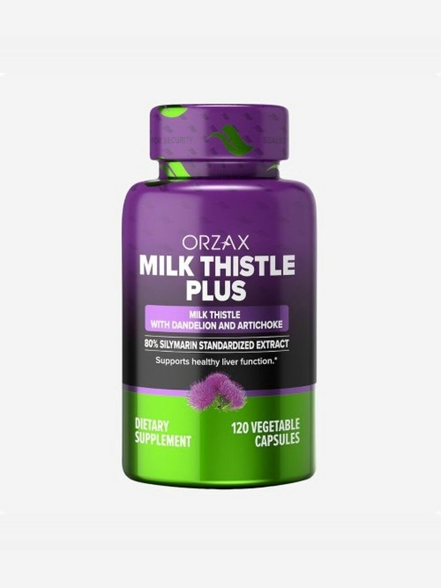 Орзакс экстракт расторопши, артишока, корень одуванчика, Orzax Milk Thistle Plus, 120 вег капсул, Турция, комплекс молочного чертополоха пятнистого холодного отжима для иммунитета, печени и волос