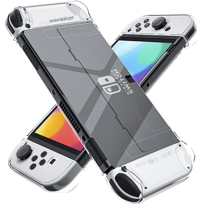 Закрепляемый прозрачный чехол для Nintendo Switch OLED, жесткий защитный чехол для ПК, совместимый с консолью Switch OLED и JoyCon
