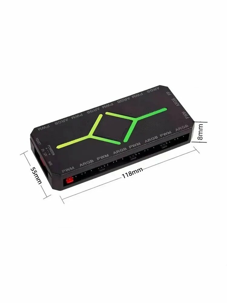 Компьютерная сборка-Контроллер для вентиляторов черное 5V 3PIN ARGB и вентиляторов 4pin по SATA с пультом в комплекте