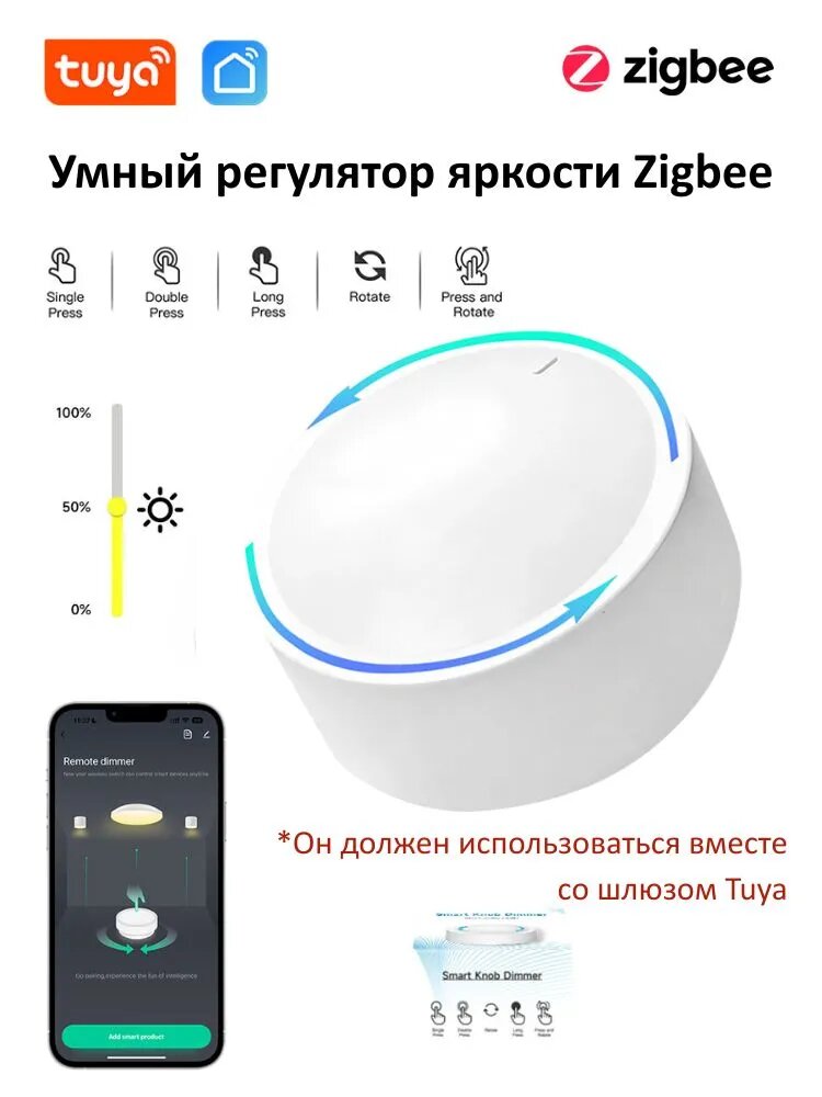 Умный диммер Tuya ZigBee smart, беспроводной вращающийся пульт дистанционного управления