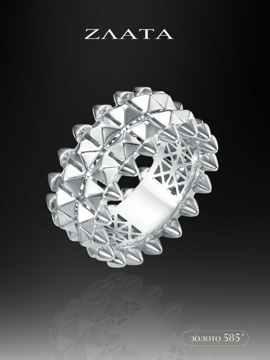 Кольцо широкое, белое золото, 585 проба, родирование