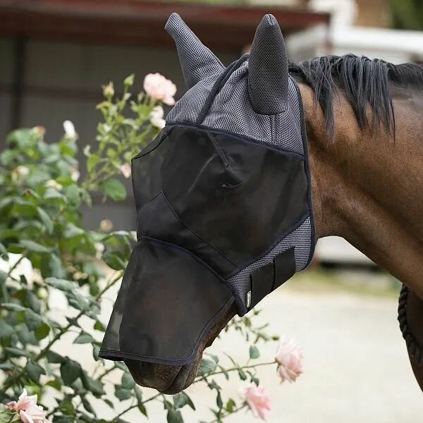 Маска антимоскитная для лошади AIR MAX с защитой носа серый Full