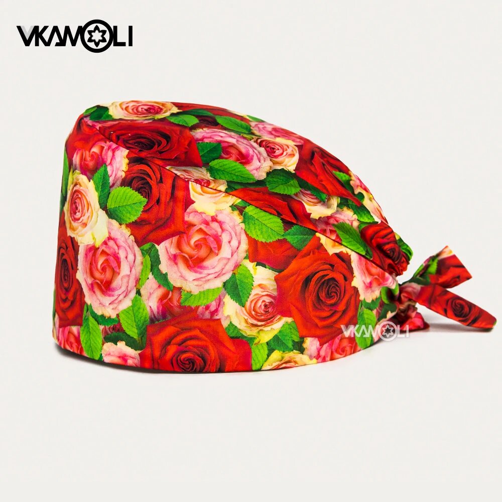 Атласная мягкая и скользкая Рабочая шапка унисекс с принтом, шапка для больницы, медицинской хирургии, шапка для медсестры, хлопковая шапка для стоматолога