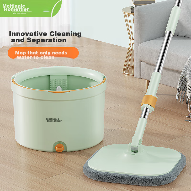 HoMettler Clean And Dirty Separation Mop, Household All-In No Hand Washing, 2024 Rotating Mop, Clean And Dirty Separation with Bucket, Flat Mop, 4 Mop Pads