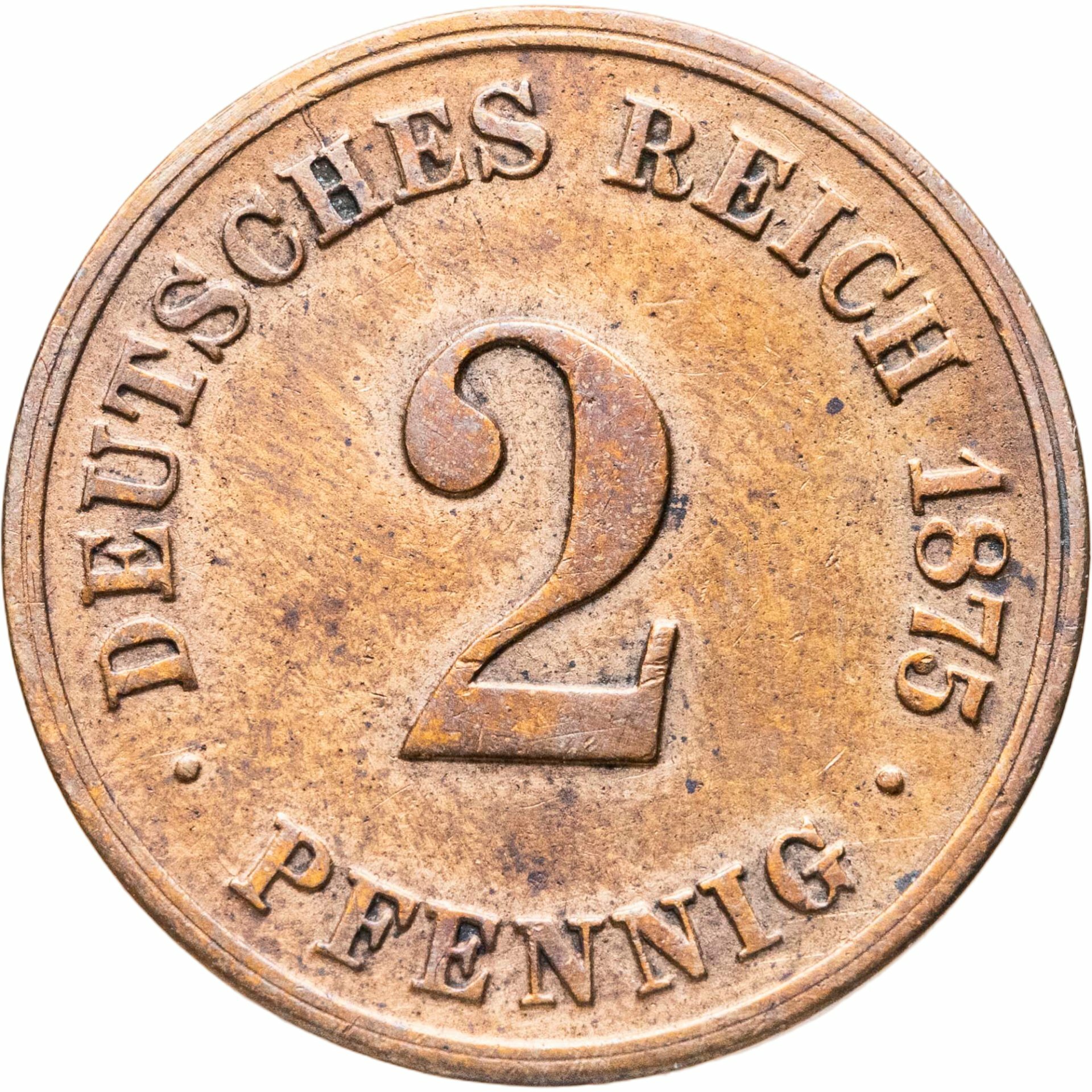 Германия 2 пфеннига pfennig 1875 C знак монетного двора: "C" - Франкфурт-на-Майне, Медь, в сохранности VF