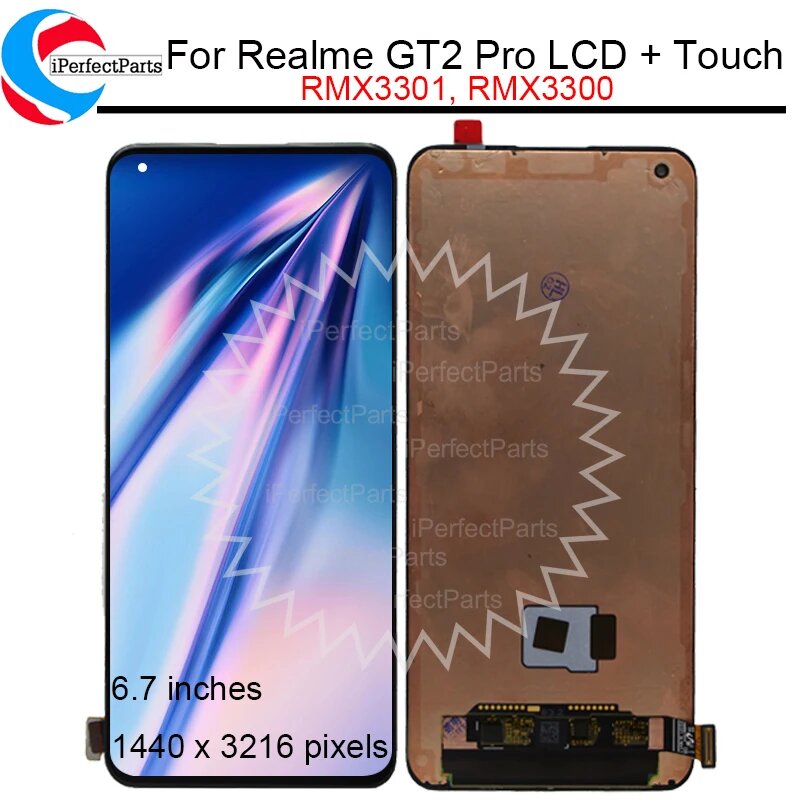 Протестированный 6,7-дюймовый ЖК-дисплей Realme GT2 Pro с цифровым преобразователем сенсорного экрана в сборе для Realme GT 2Pro ЖК-дисплей с рамкой RMX3301, RMX3300 Black no frame