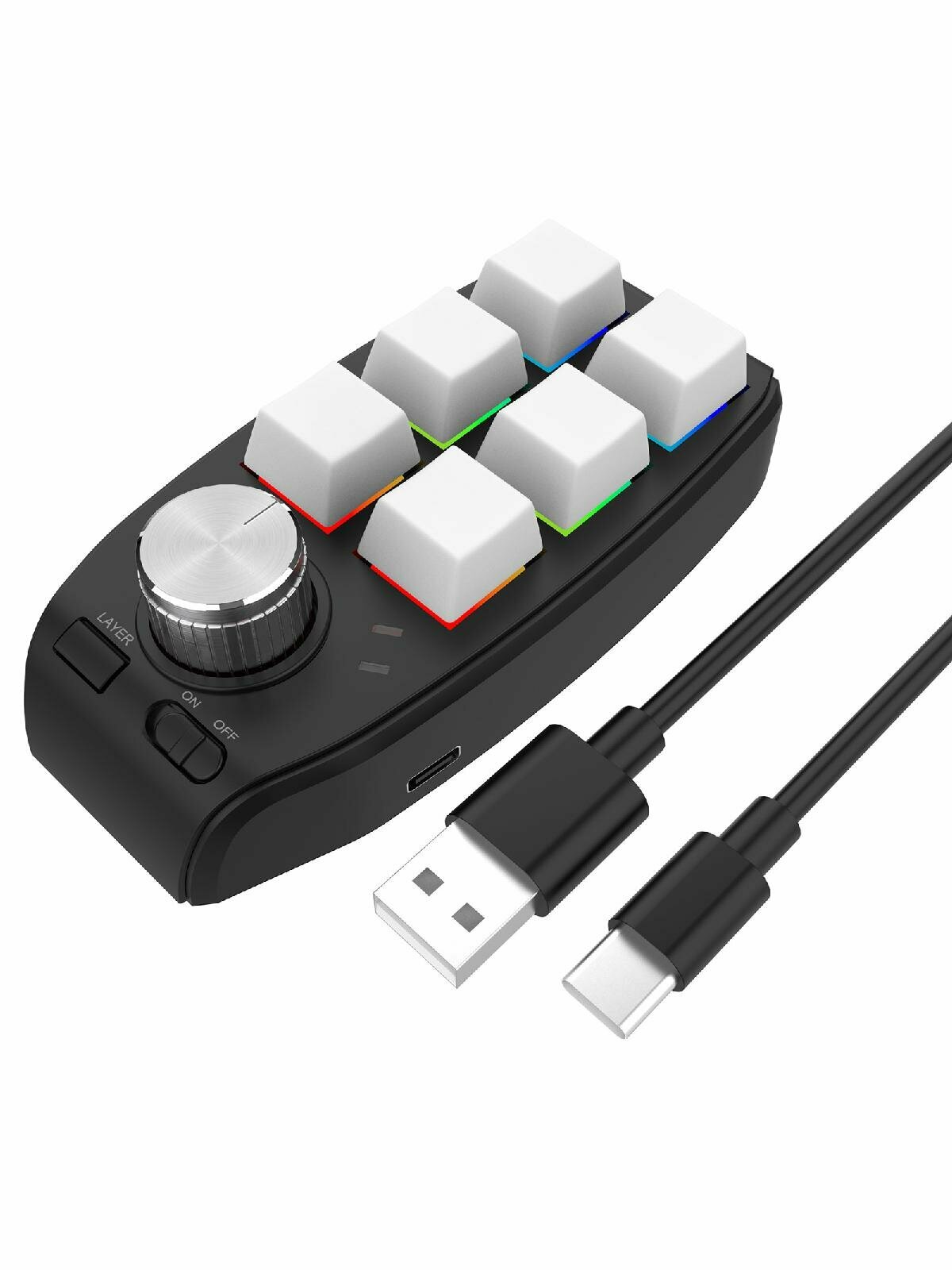 Macro Keyboard Knob 6 Keys 1 Knob Custom Mechanical Keyboard One-handed Keypad Game Macropad Hot Swap