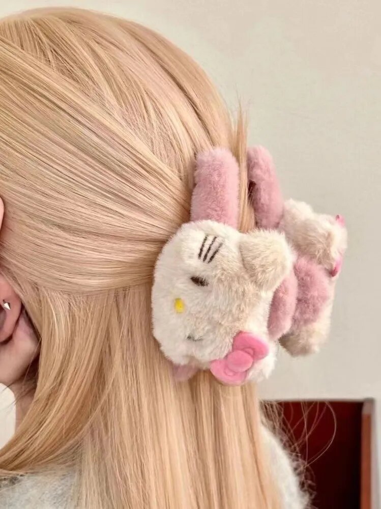 Заколка-краб "Hello Kitty", для волос, 2 шт, женская, текстиль, цвет розовый, 7см x 8см