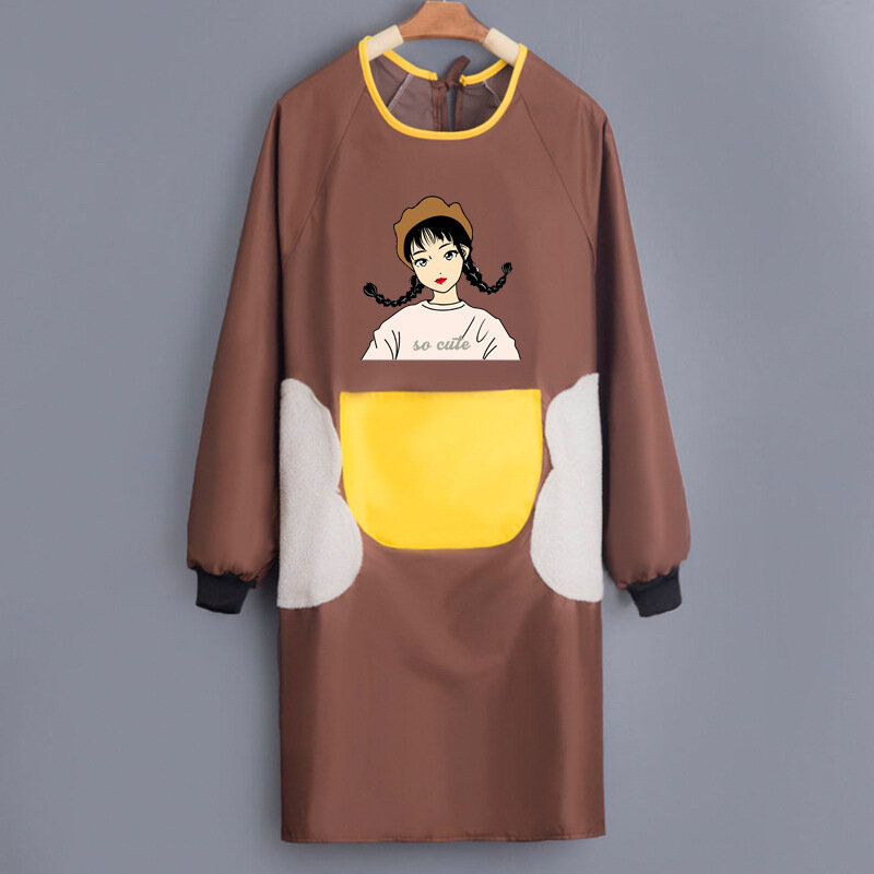 Модный длинный рукав фартук водонепроницаемый кухонный маслостойкий реверсивный унисекс милый комбинезон для взрослых с рекламным принтом