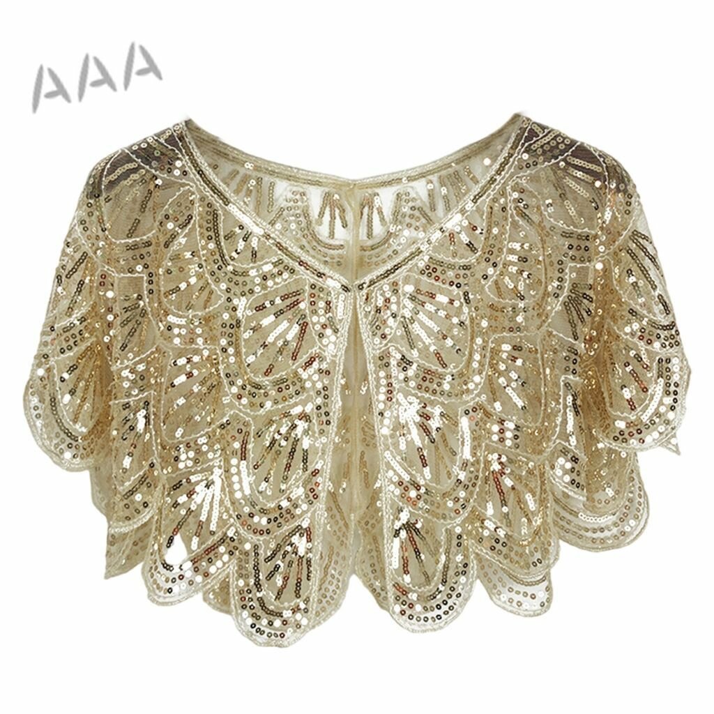 (1 штука) Женский короткий кружевной жилет с блестками и бисером-абрикосовый14