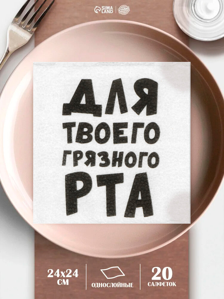 Салфетки бумажные однослойные «Для твоего грязного рта», 24 х 24 см, 20 шт