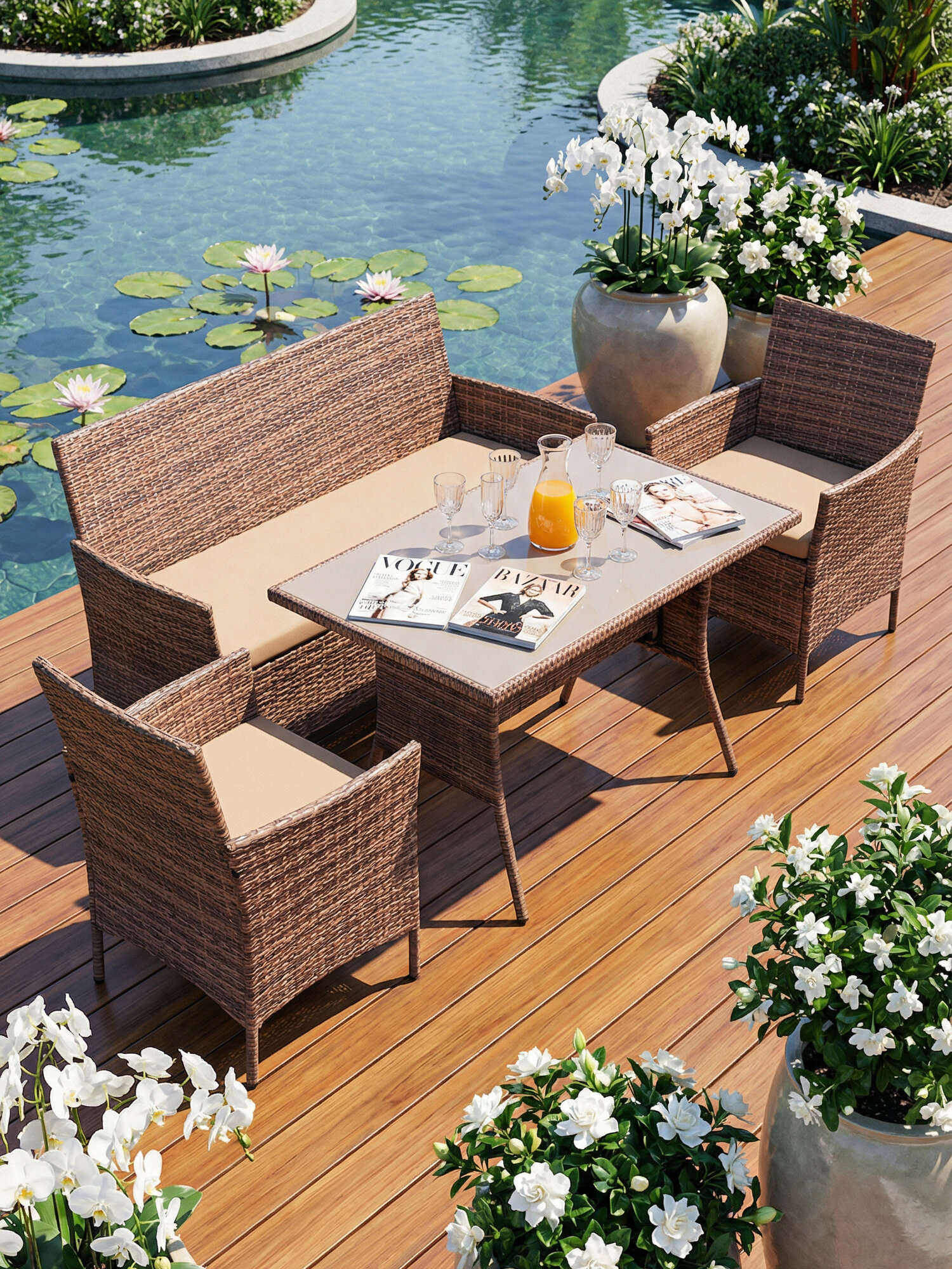 Комплект из искусственного ротанга Киото-5 (Kioto-5), капучино