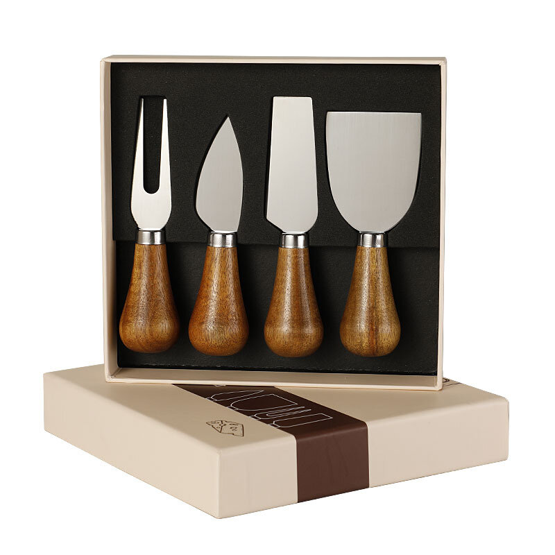 Нож для сыра с вертикальной ручкой из акации, нож для масла, нож для сыра, вилка, нож для джема, набор из 4 предметов в наличии у производителя