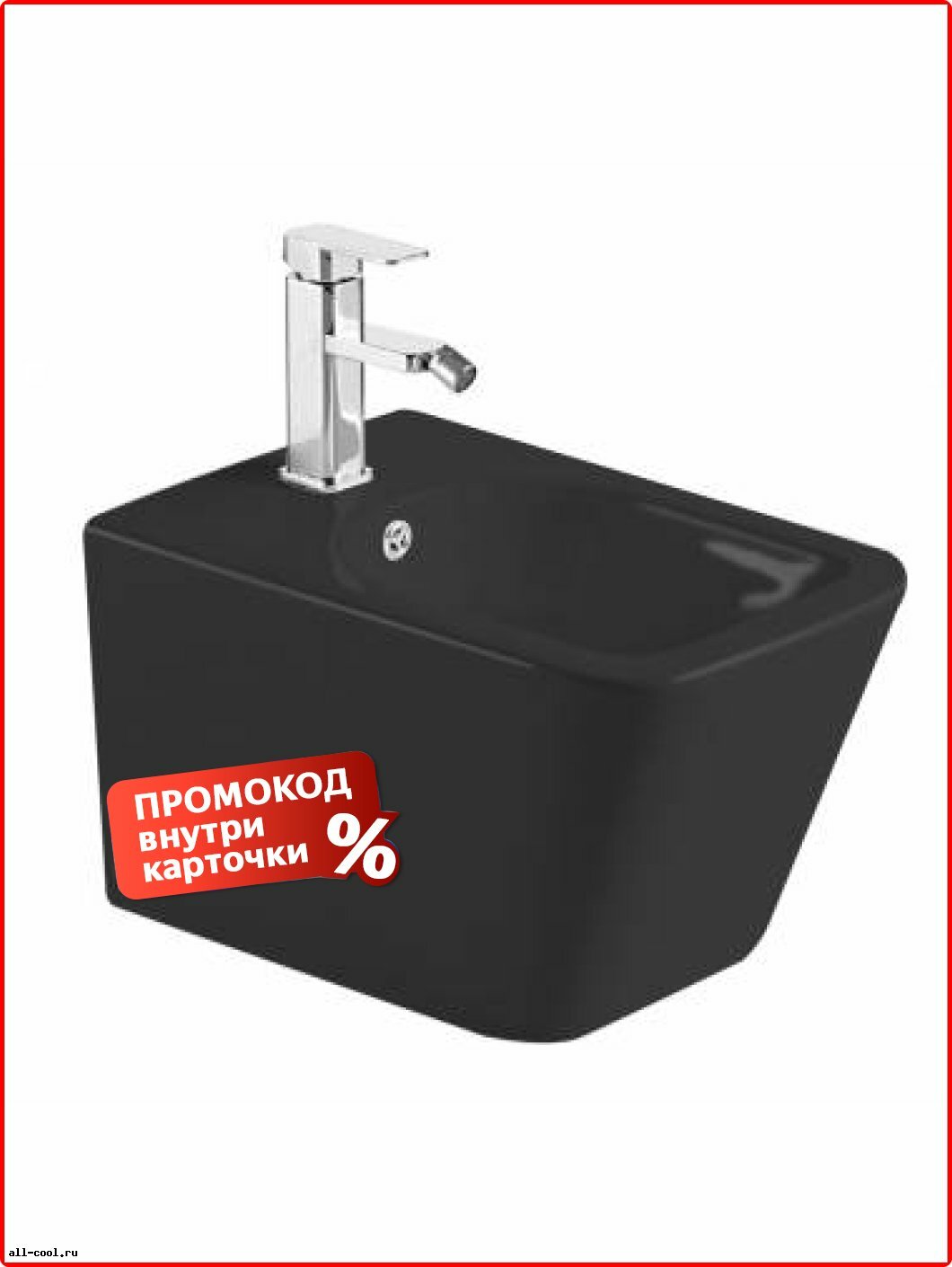 Биде Timo Gloria 51x34,5x30,5, фаянс, прямоугольная, подвесной, горизонтальное (в стену), черный