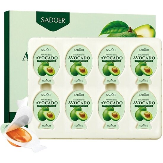 Укрепляющая ночная маска для лица Sadoer с ароматом авокадо, 8 шт*3,2 г