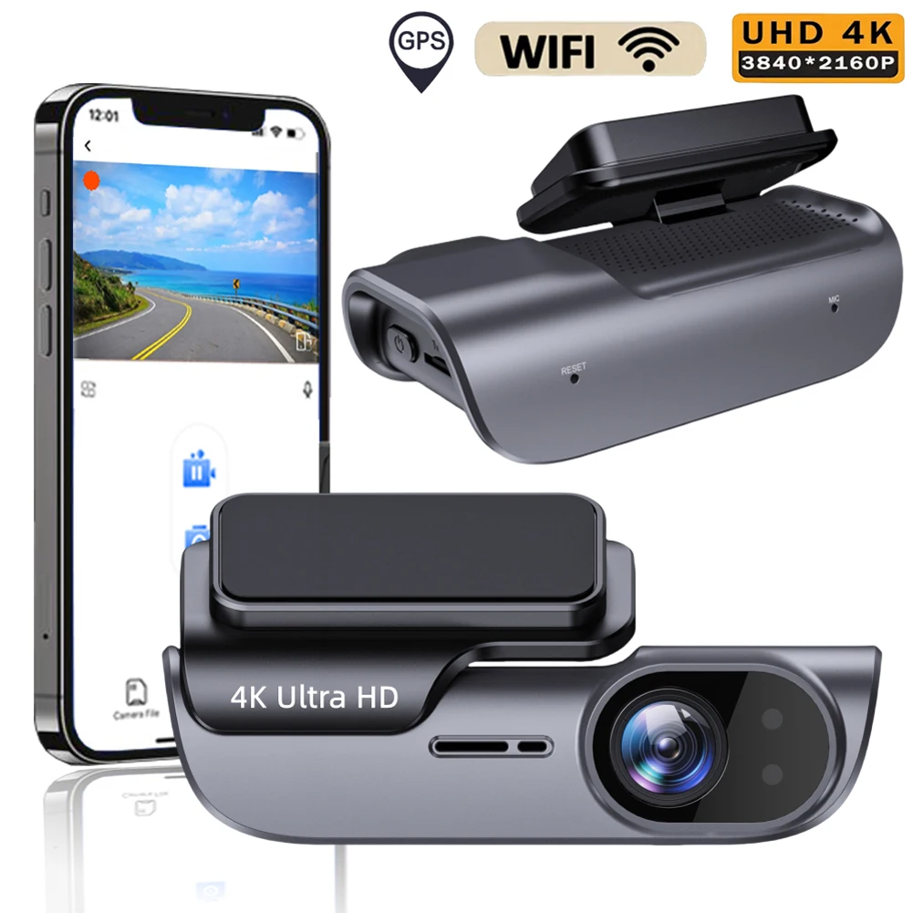 4K Видеорегистратор с GPS и Wi-Fi, 170° Широкоугольный Объектив, G-сенсор, Ночное Видение, Запись Видео UHD, Бортовой Регистратор для Автомобиля