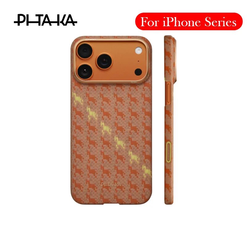 Чехол PITAKA для iPhone 17 Pro, оранжевый, кевлар