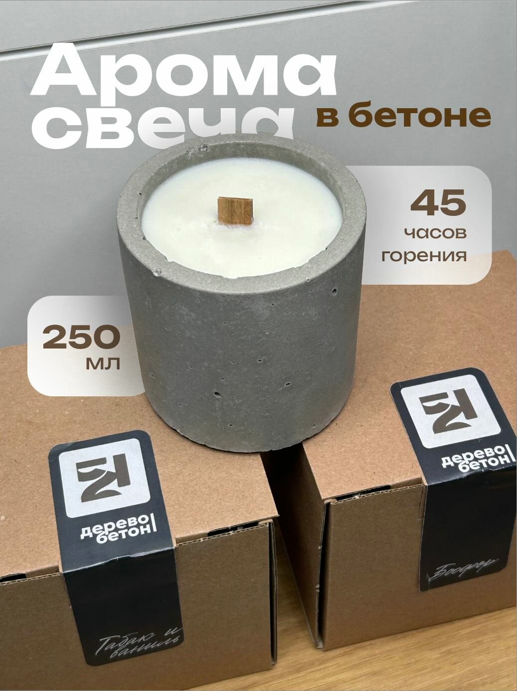 Аромасвечи в бетоне, круглые, ручной работы, Босфор по мотивам Moss SandalWood (BOSS №6)