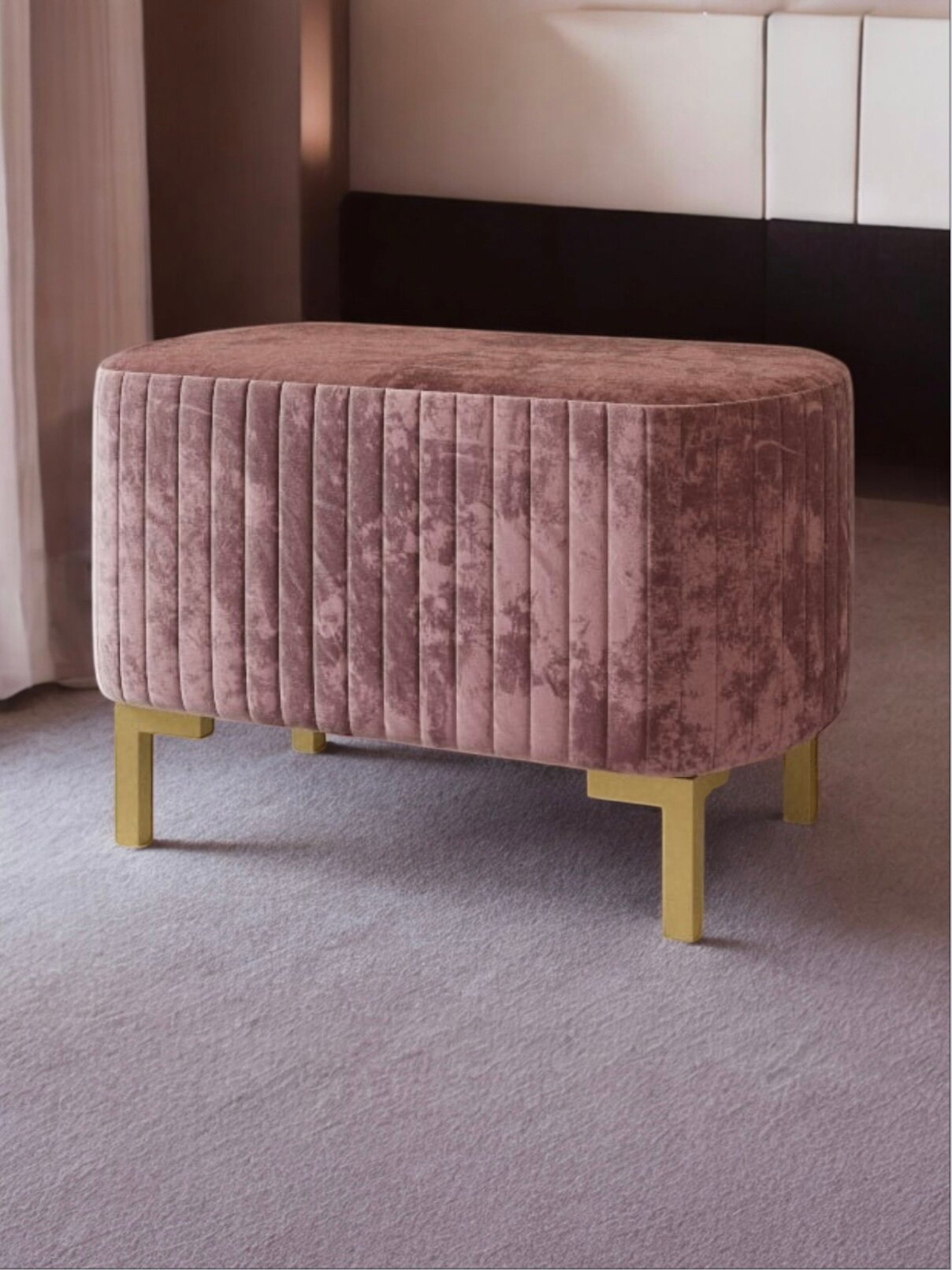 Пуф банкетка из велюра Рич 5.1 цвет Розовый краш, золотые опоры