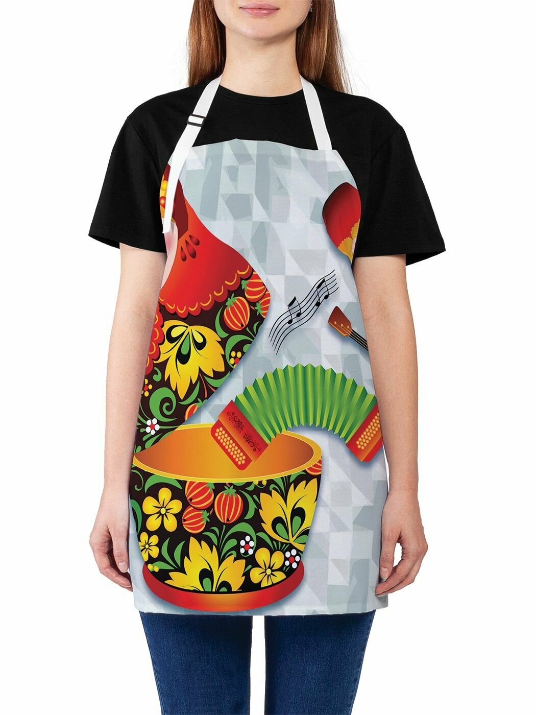 Фартук кухонный тканевый "Музыкальная матрешка" 65х65х28 см, JoyArty