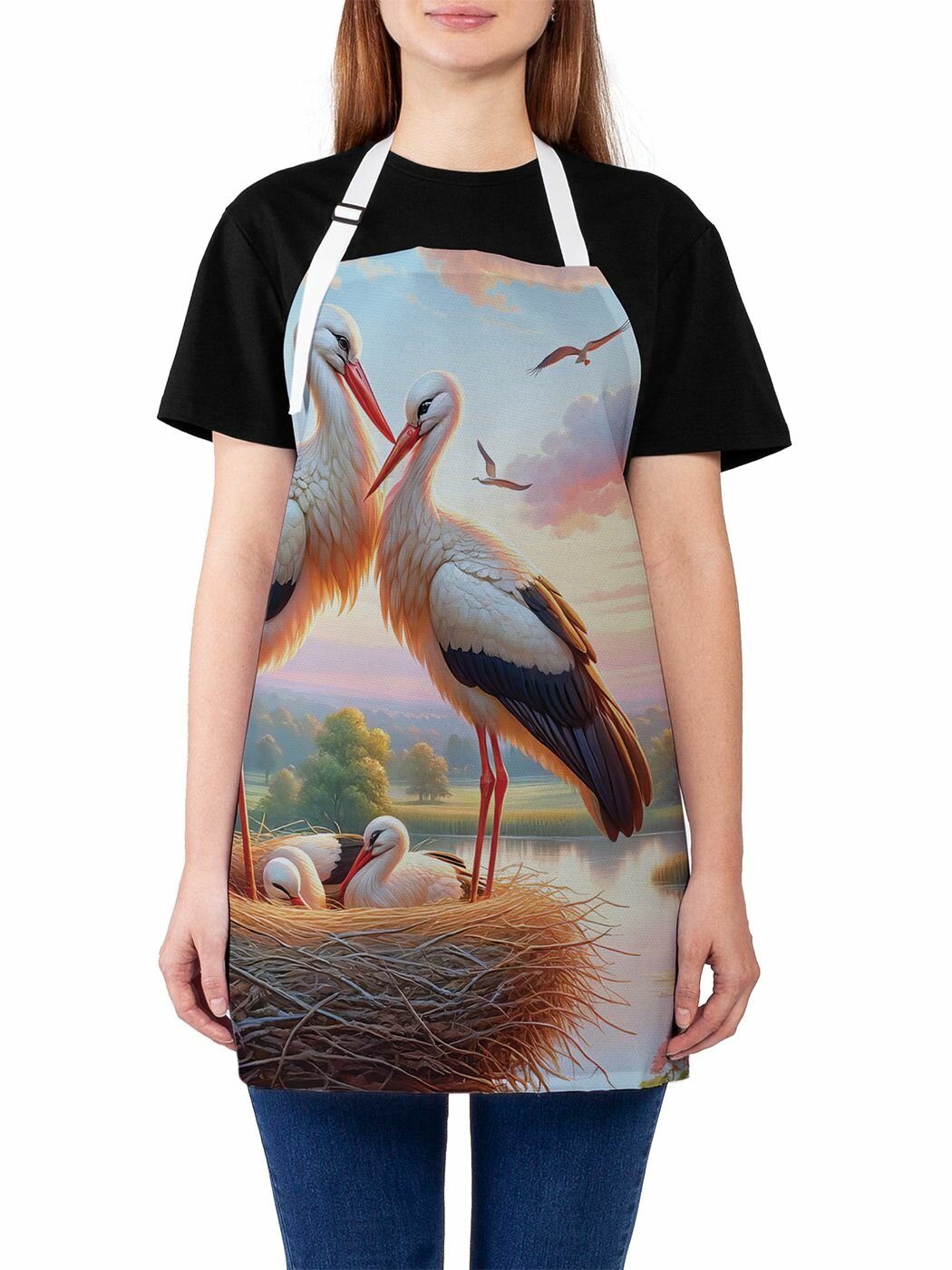 Фартук для кухни тканевый "Семейство аистов" / водоотталкивающий, универсальный размер , JoyArty