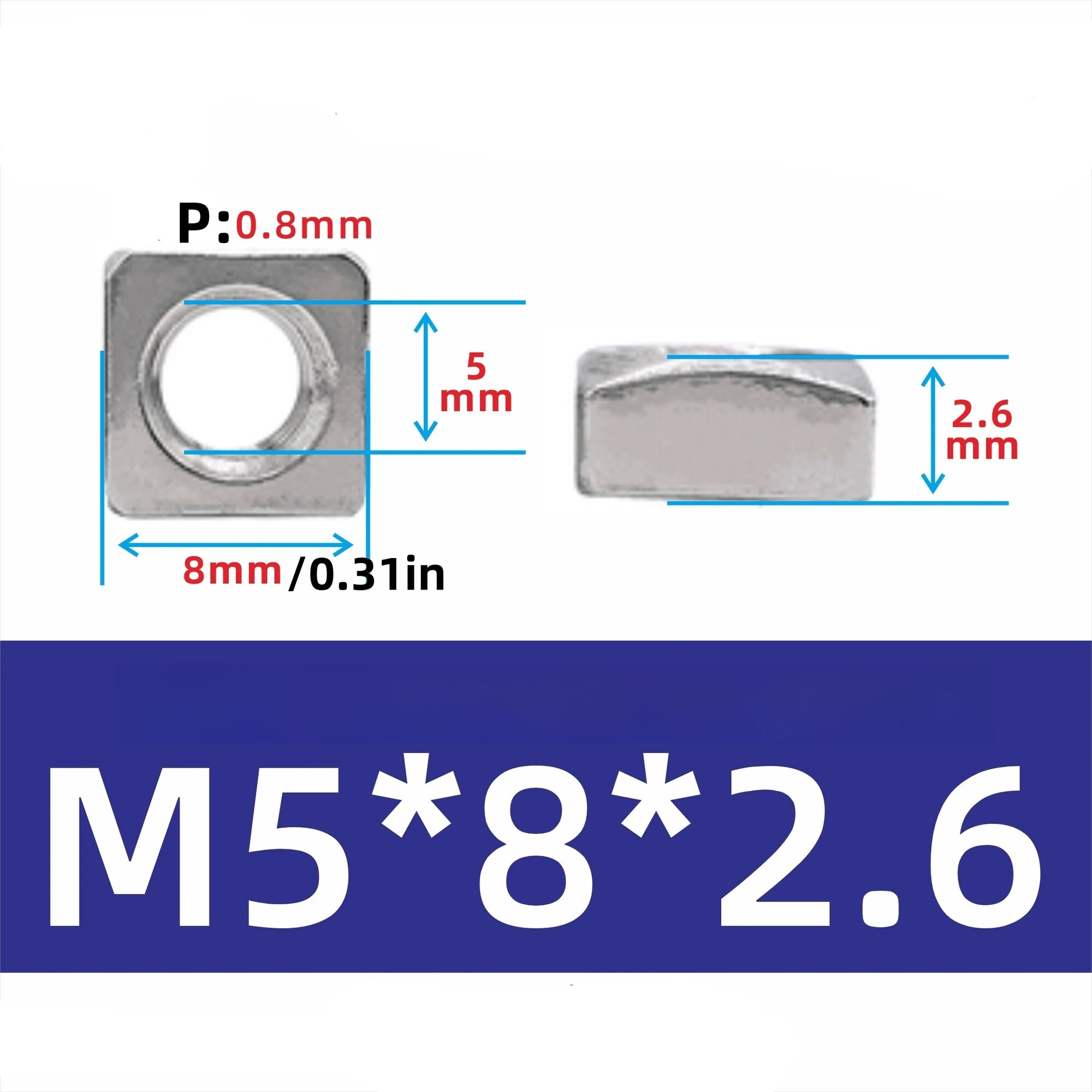 Квадратные гайки DIN562 из нержавеющей стали 304 M3-M10 M5-50Pcs