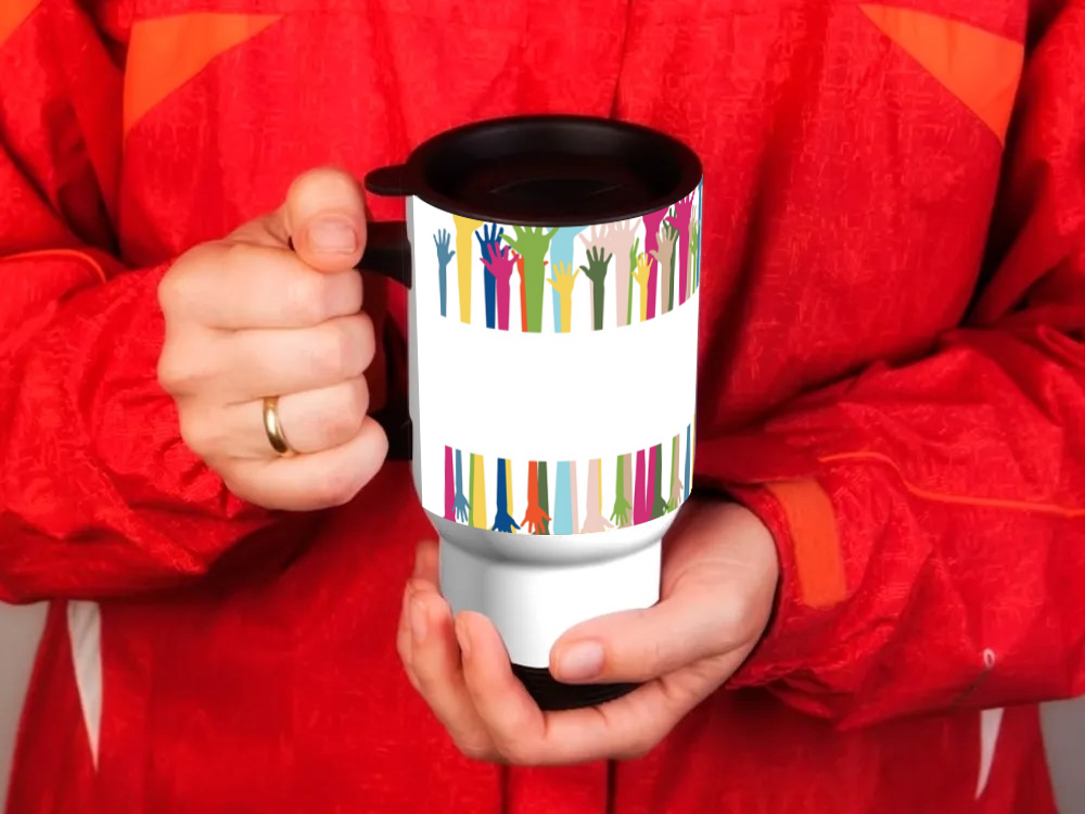 Тремокружка для авто с принтом "Волонтер, руки, добровольно" 0.5 л.