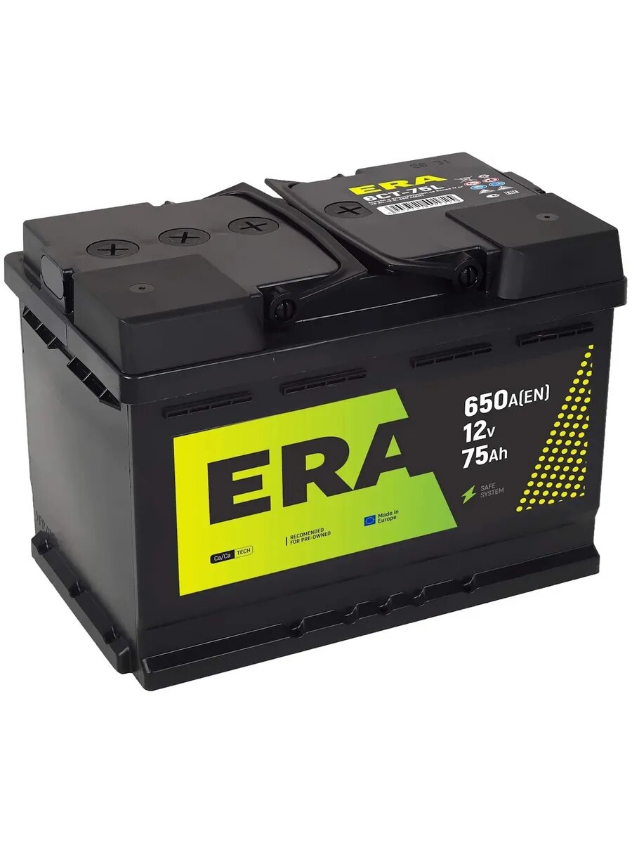 Аккумулятор ERA 75R 12V 75Ач 650А 276x175x190 обр. пол.