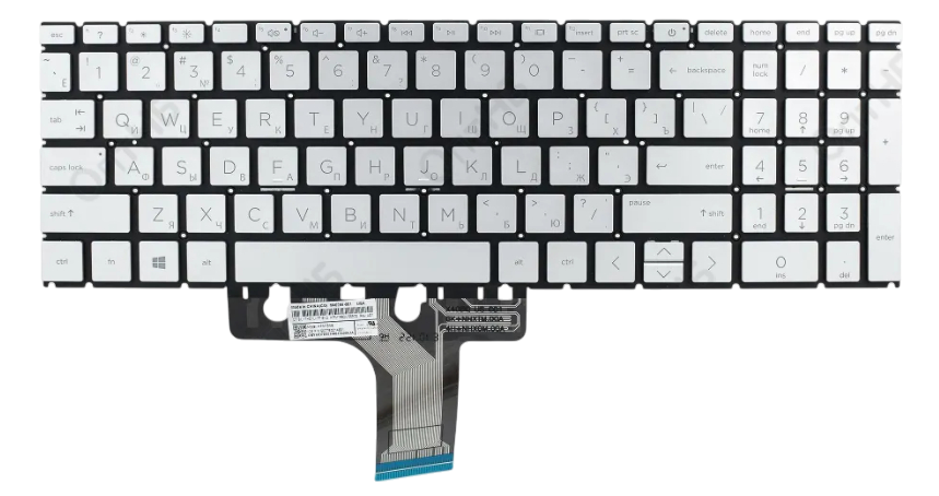 Клавиатура для ноутбука HP Pavilion 15-EH1, 17-CN0, 15-EH0, 15-EG0, 15-EG1, серебристая, без рамки