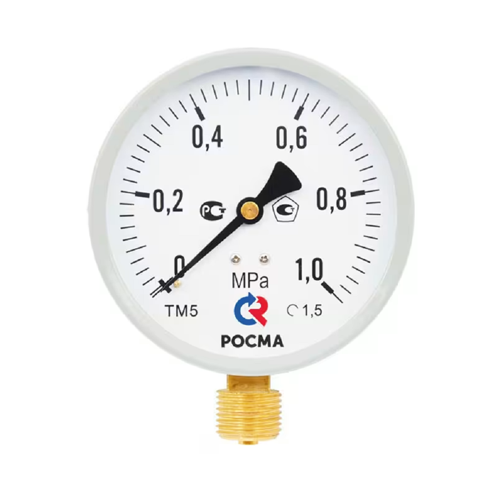 Манометр Росма ТМ-510Р.00 (0-0.25 МПа) G1/2 М2 общетехнический 100 мм, радиальное присоединение, 0-0.25 МПа, класс точности 1.5, модель 2