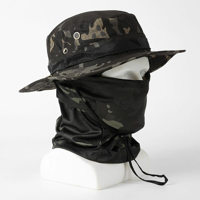 Камуфляжная круглая шляпа с полями, тактическая маскировка для активного отдыха, маска для лица для походов и велоспорта, шляпа для кемпинга и рыбалки, защита от солнца