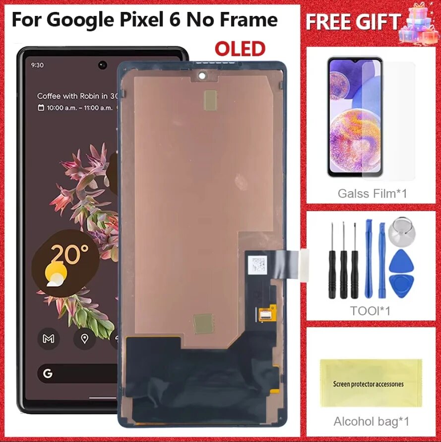 6,4-дюймовый AMOLED-экран для Google Pixel 6, ЖК-дисплей, дигитайзер сенсорного экрана OLED No Frame