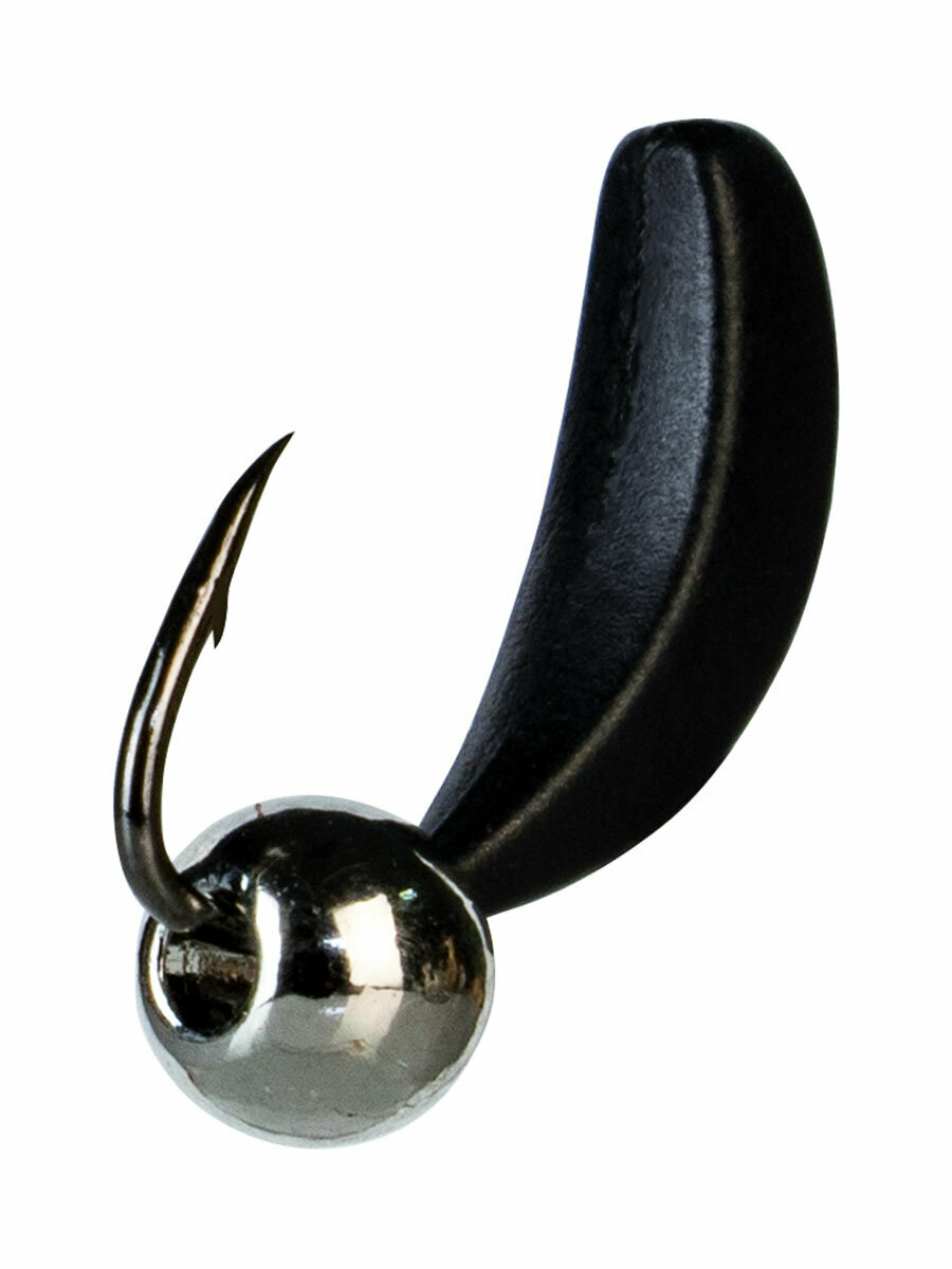 Мормышка безнасадочная (безмотылка) для летней и зимней рыбалки Банан Квадратный "Левша-НН", 0,53 г, латунный шар серебро, крючок №4, чёрный / 3 шт.