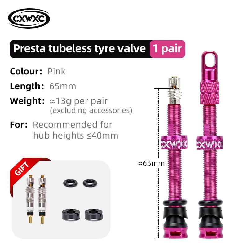 CXWXC Велосипедный бескамерный клапан Presta 45/65/85 мм Розовый, 65mm pink