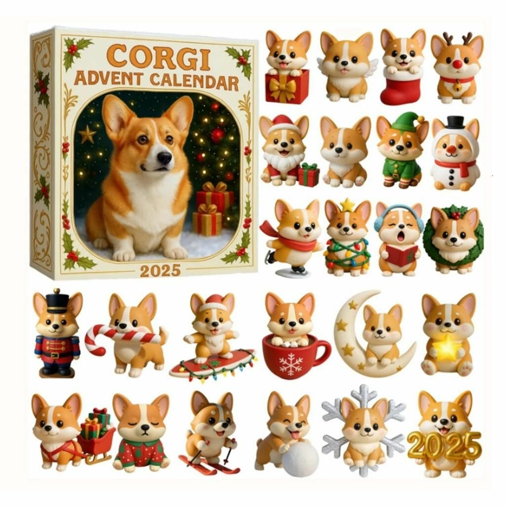Акриловый рождественский календарь с орнаментами корги