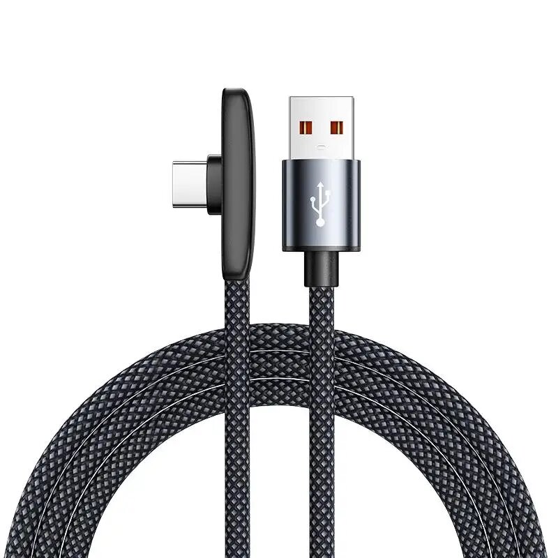 Кабель USB Type-C с угловым разъемом 90 градусов, 100 Вт, для быстрой зарядки и передачи данных, для iPhone 17, Xiaomi, Samsung, игровой кабель USB-C, нейлоновая оплетка